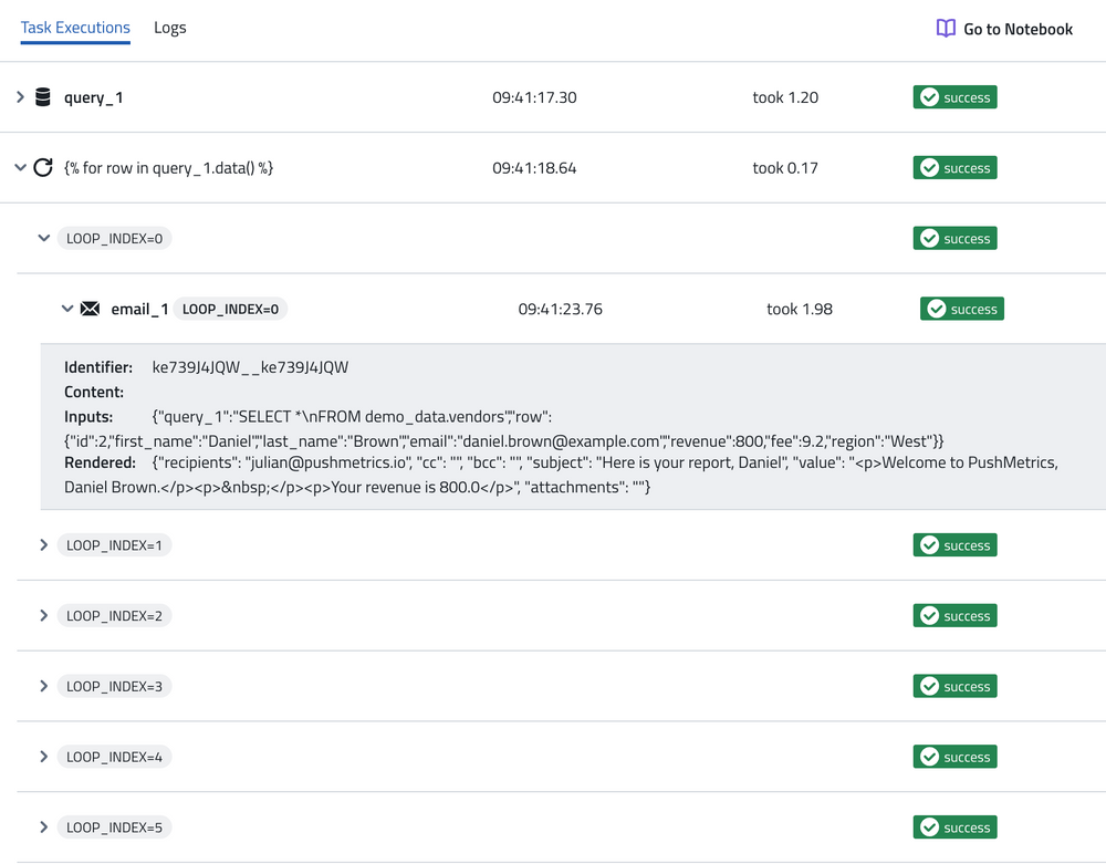Execution Log | PushMetrics