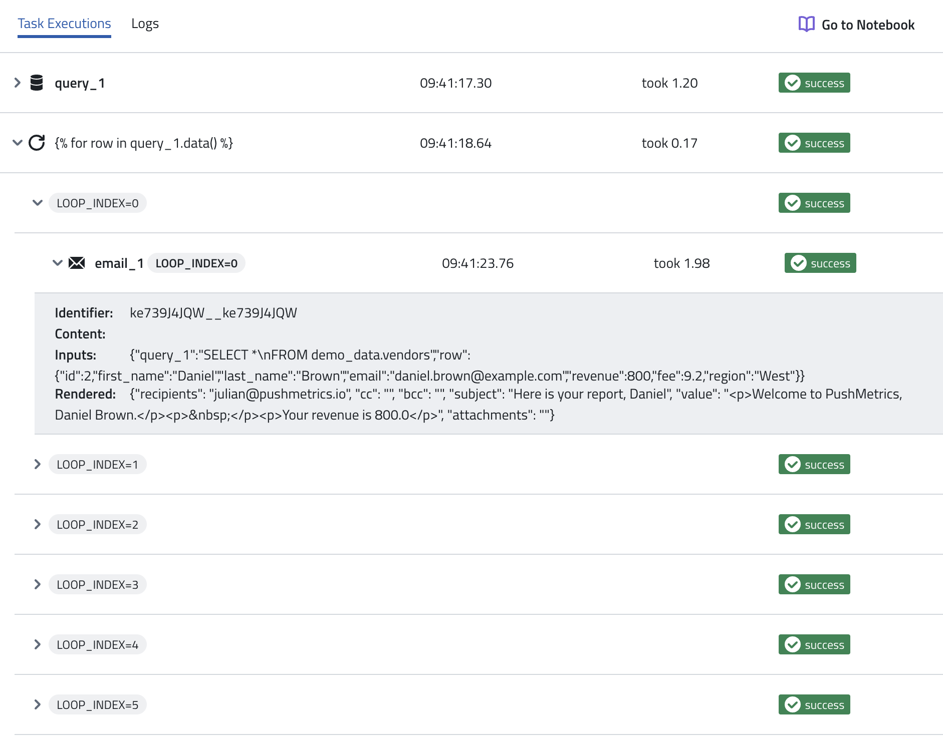 Execution Log | PushMetrics